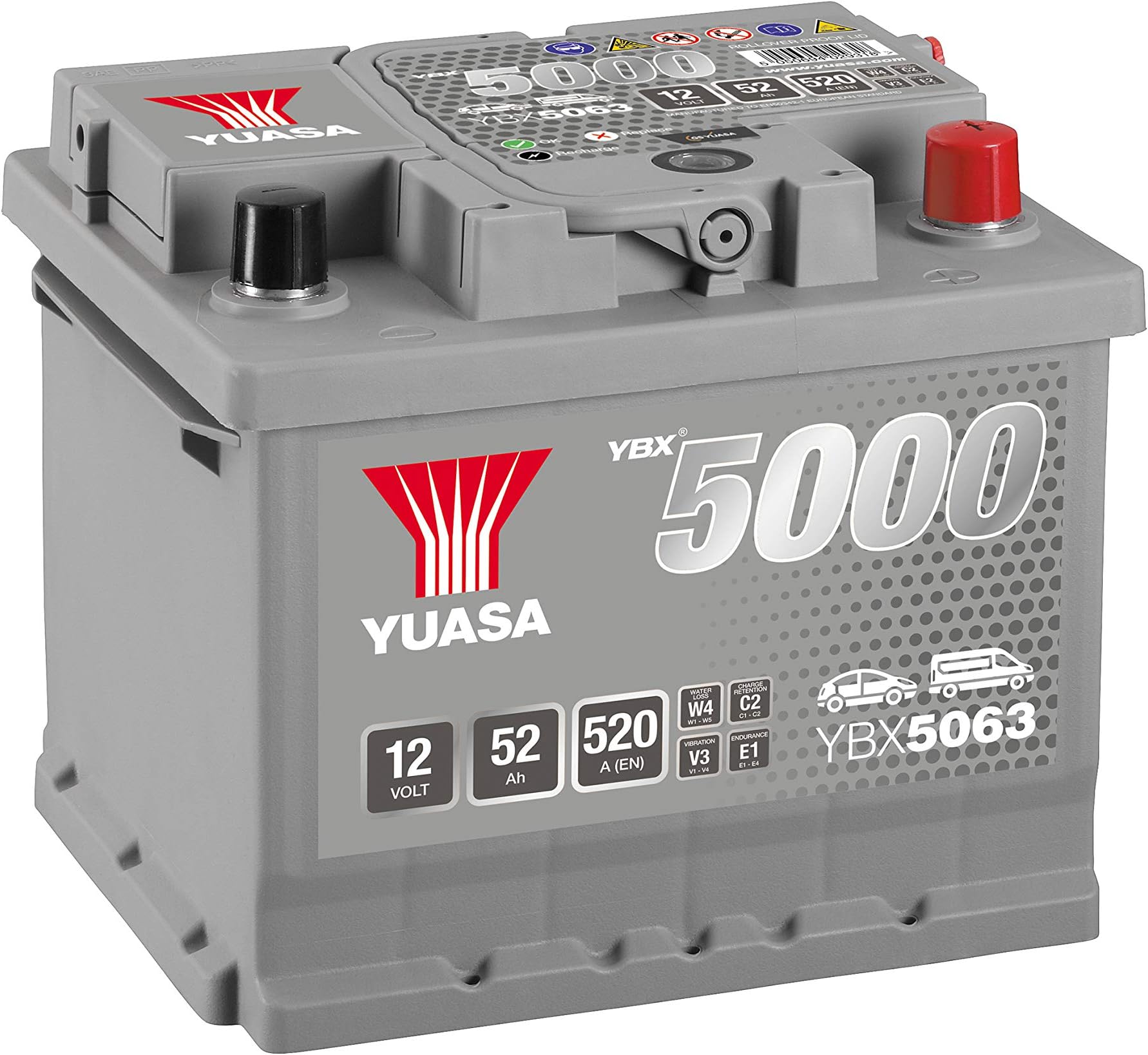 Yuasa YBX5063 12V 52Ah 520CCA Silver Sealed Maintenance Free High ...