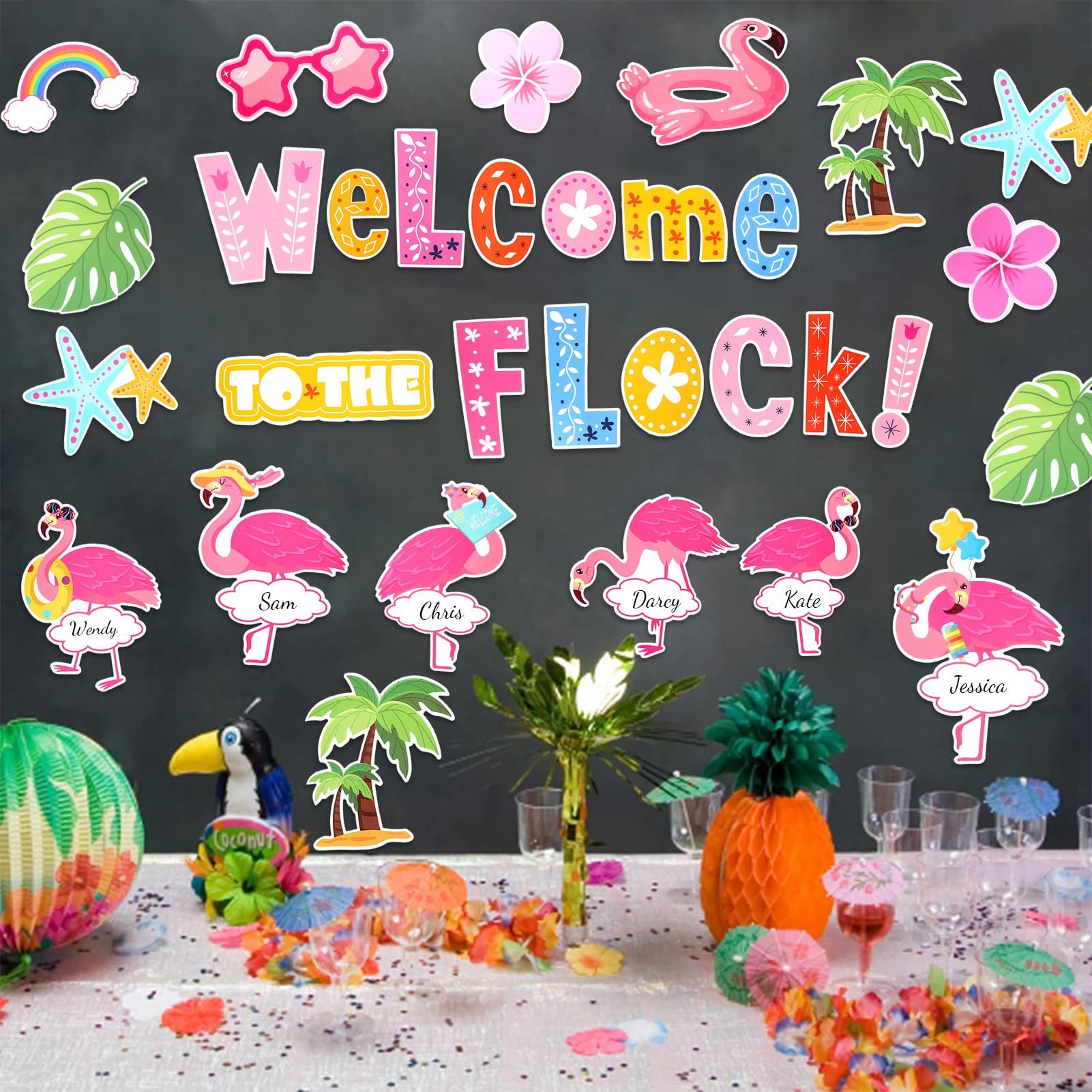 Flamingo Decor Noveread 48 Pcs Flamingo Bulletin Board Cutouts Colorful ...