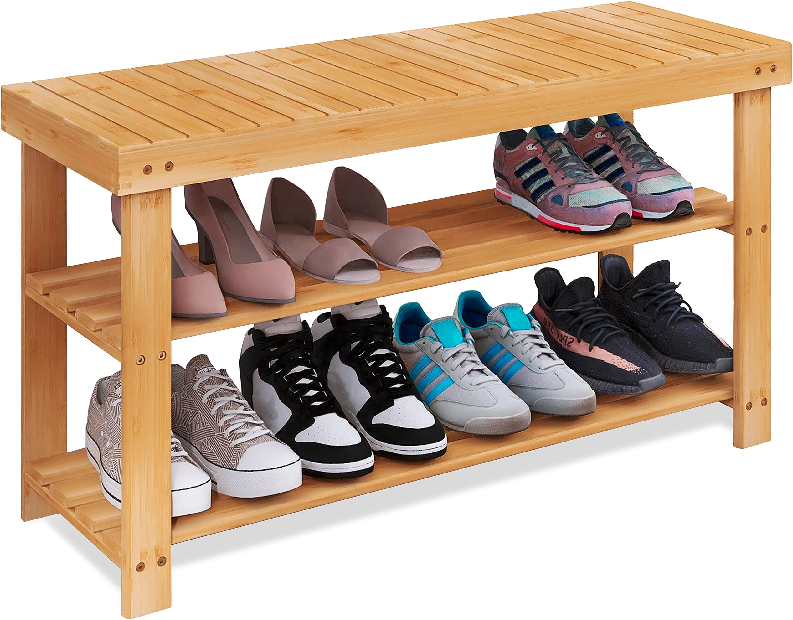 SoBuy® FSR47-N, Bamboo Shoe Rack Shoe Bench with Seat Cushion, Hallway ...