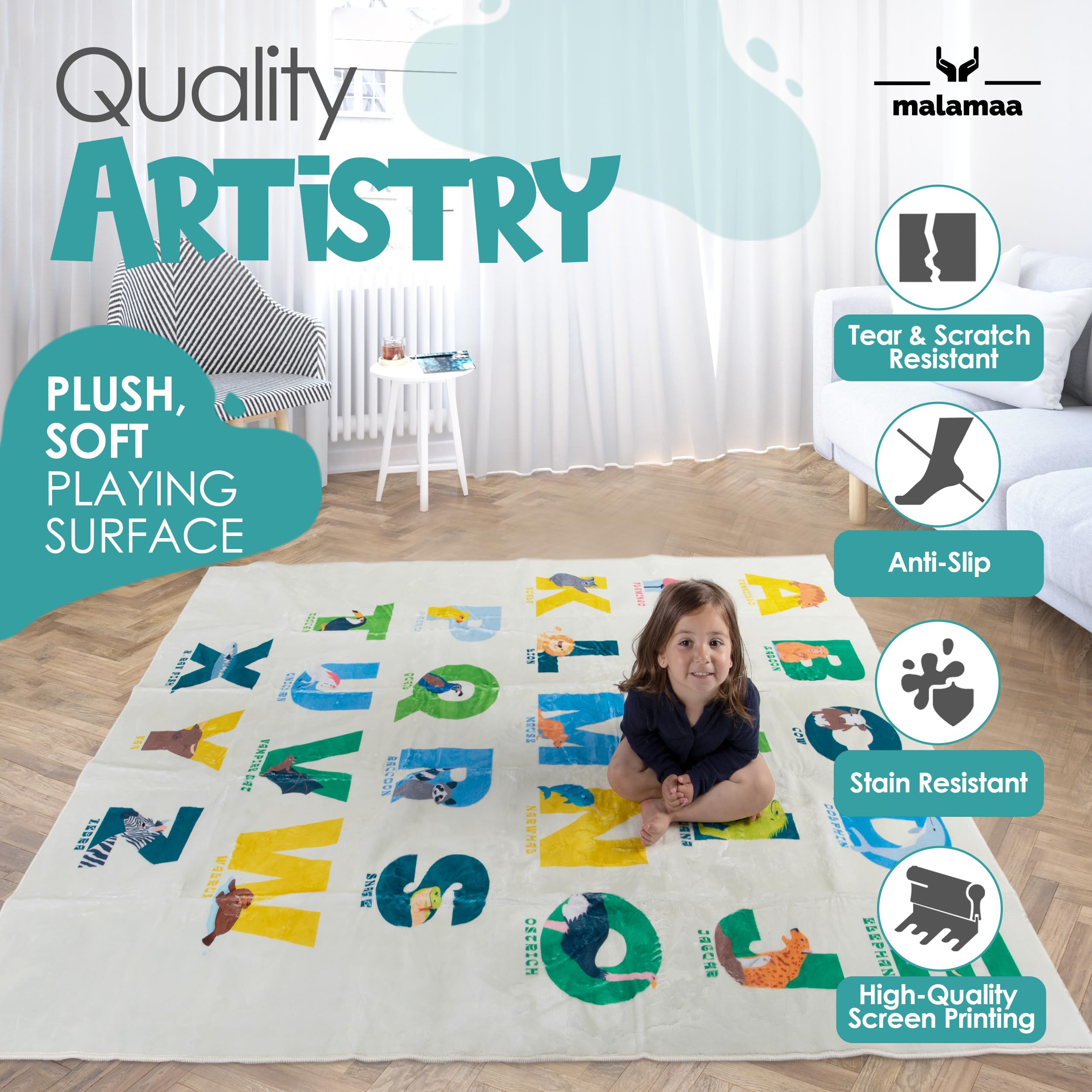 ABC Rug for Kids XL 80" x 60", Toddlers and Baby - Use in Nursery and ...