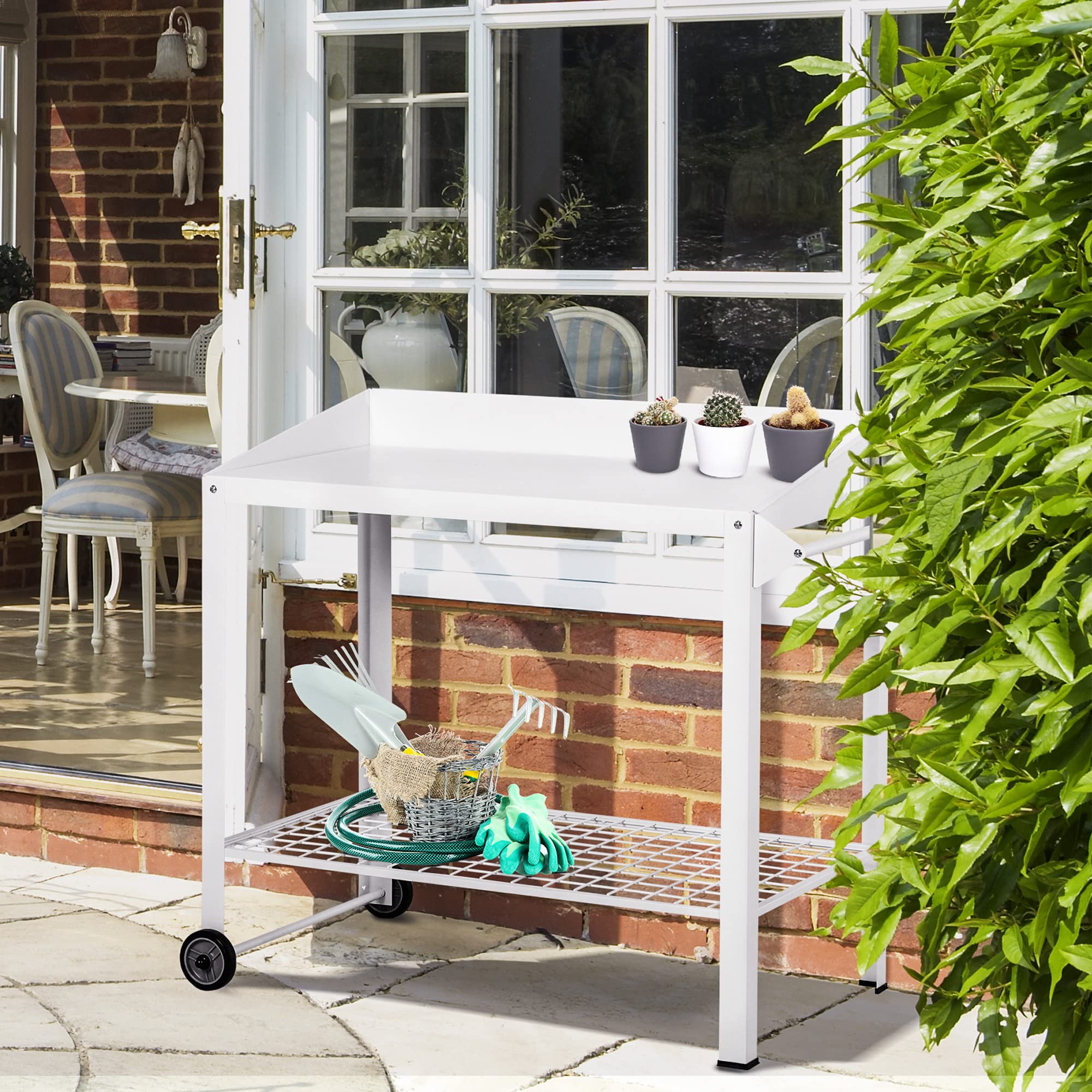 Potting Table White Metal Outsunny Garden Potting Table Workstation W/