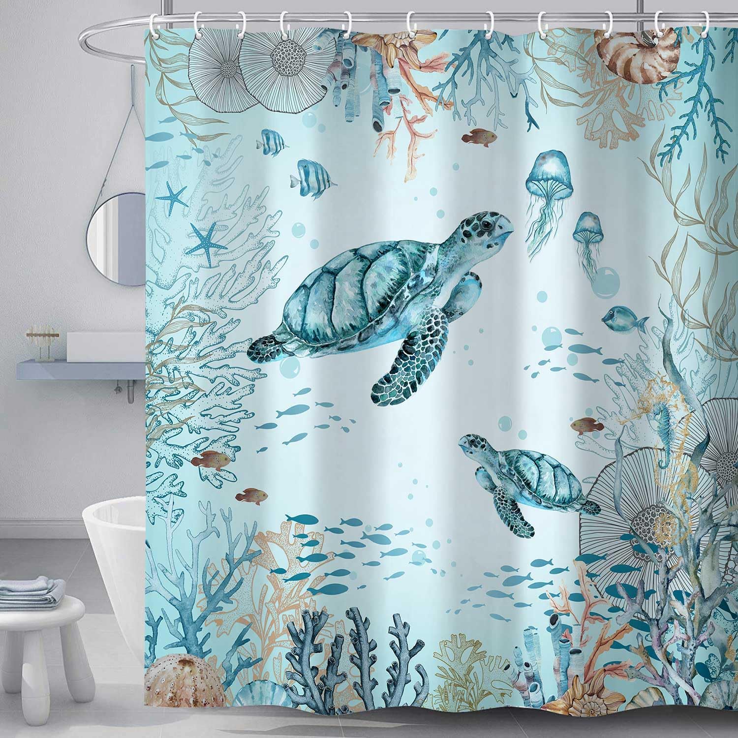 Amazon.com: Sea Turtle Shower Curtain for Bathroom, Blue Teal Ocean ...