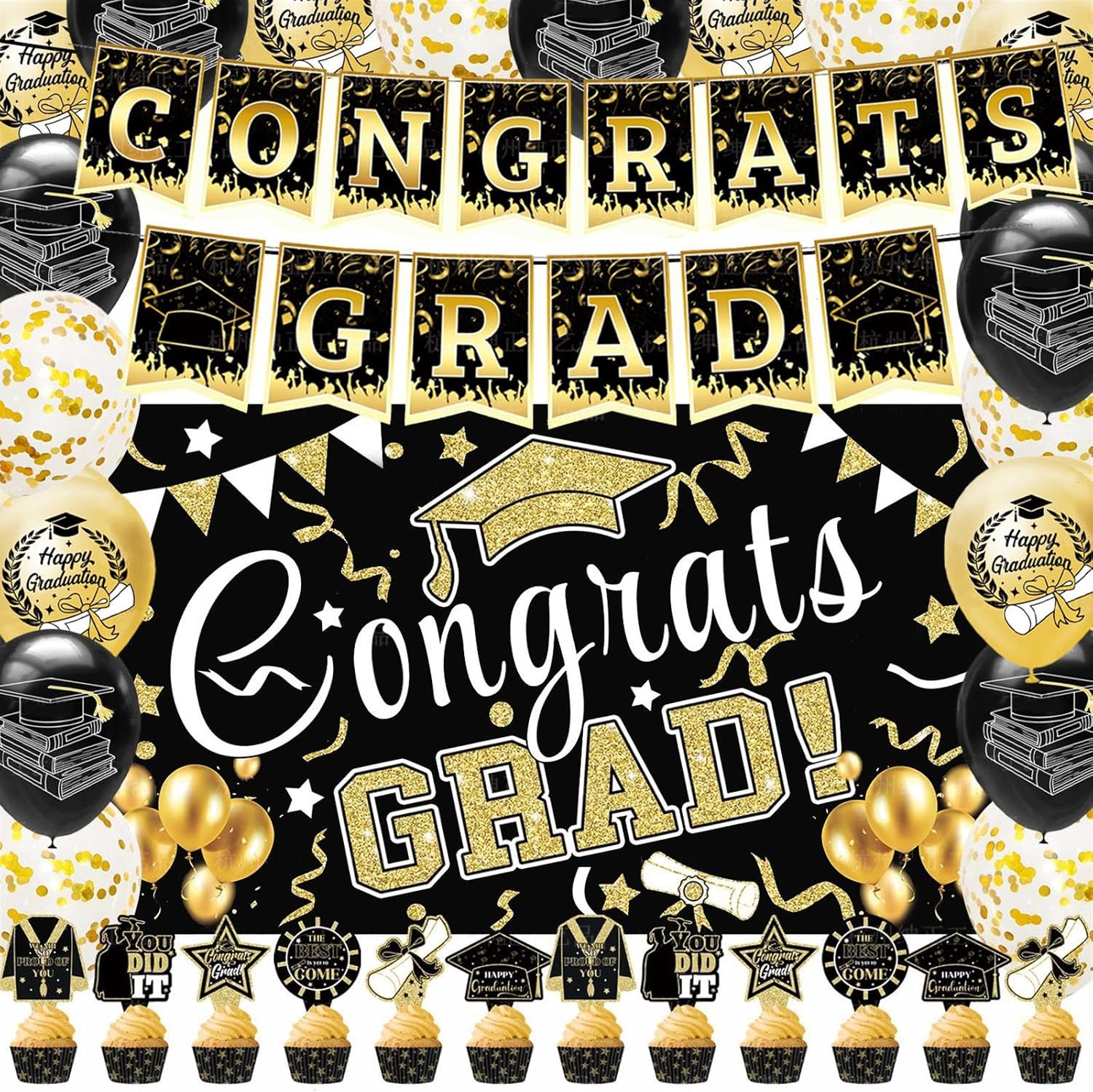 Amazon.com: Black Graduation Party Decorations Set Graduation ...