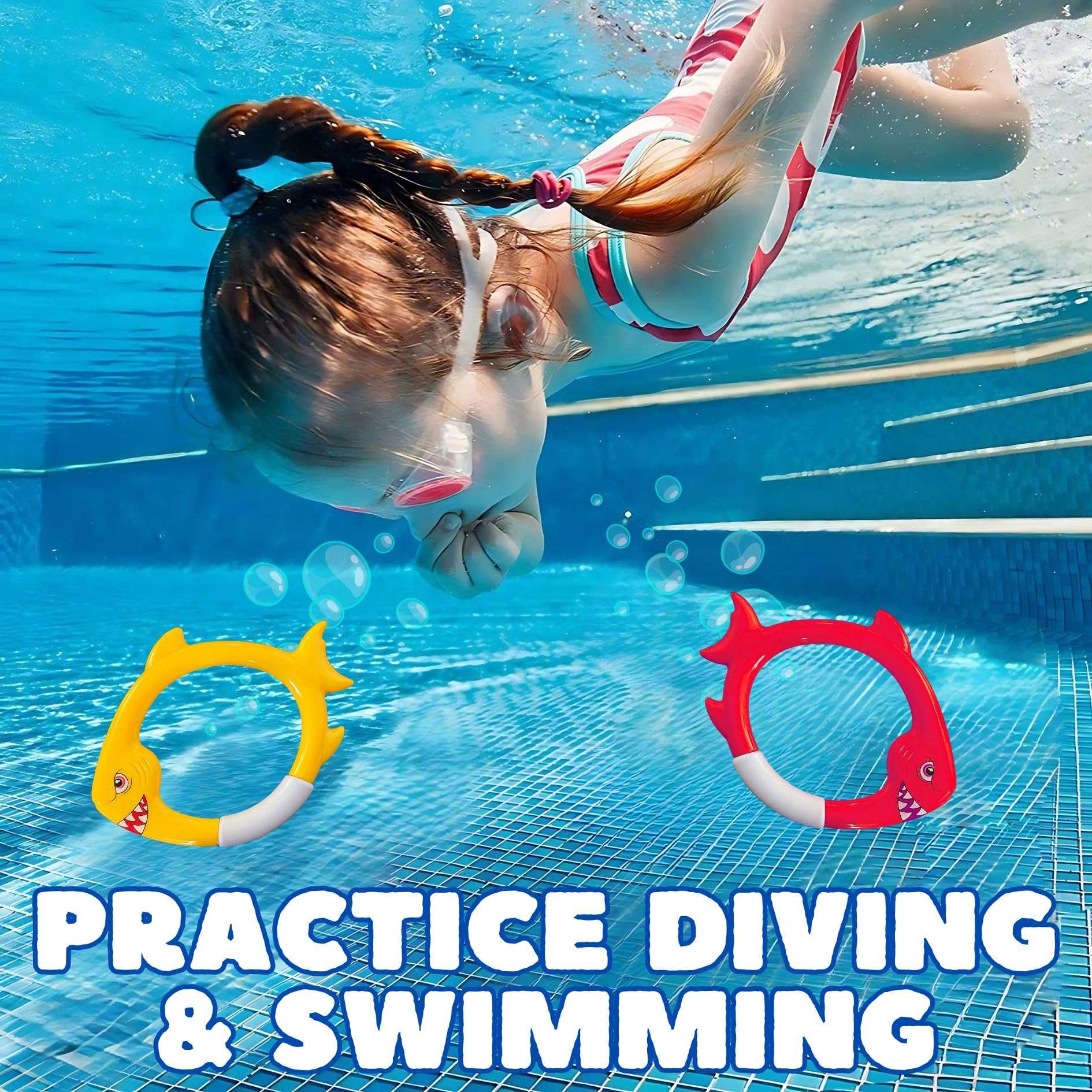 Snapklik.com : Haktoys 4-Pack Shark Dive Rings Sinking Swimming Pool ...