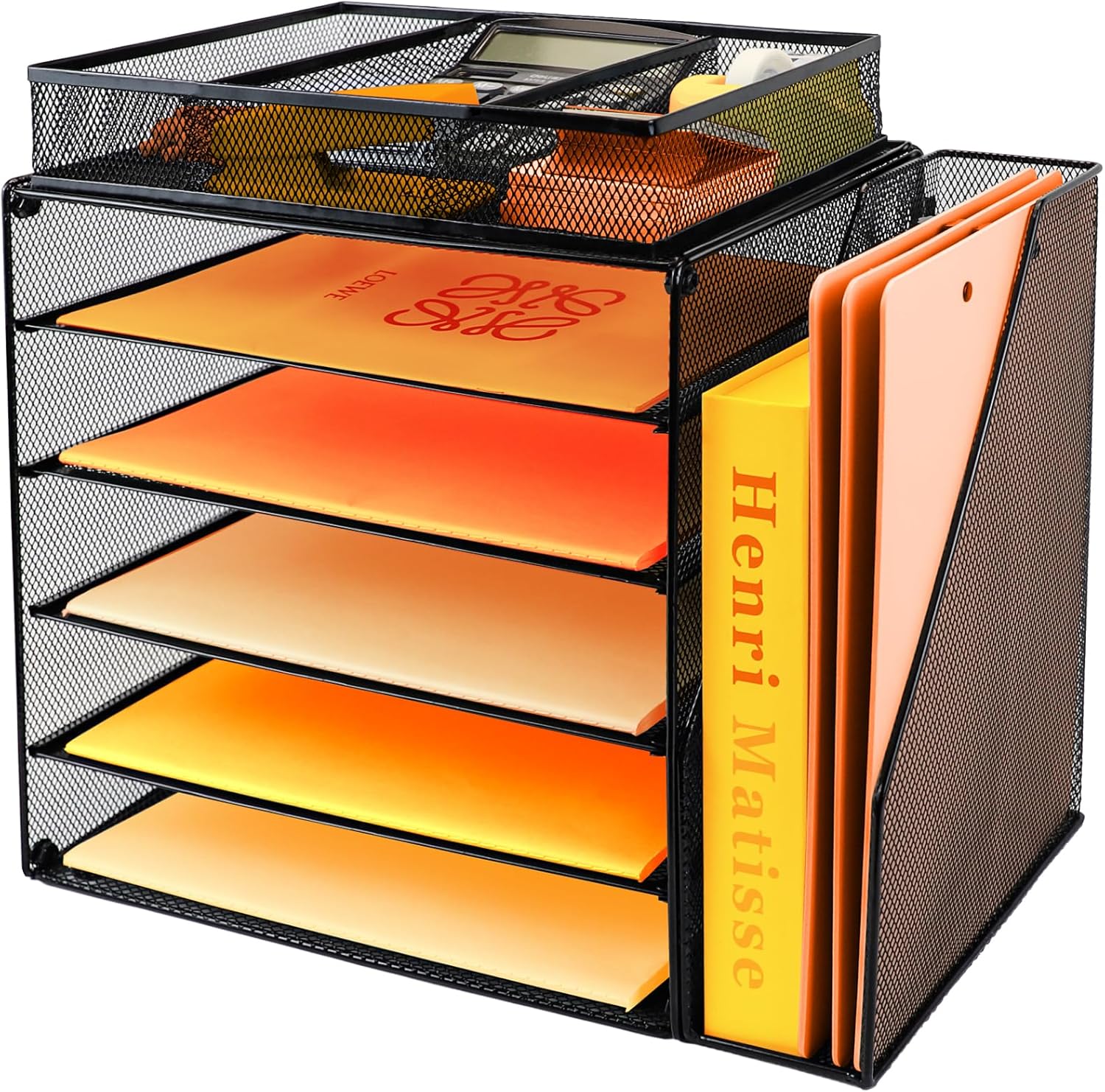 6 Tier Paper Letter Tray Desk Organizer with Vertical File Holder, Desk ...