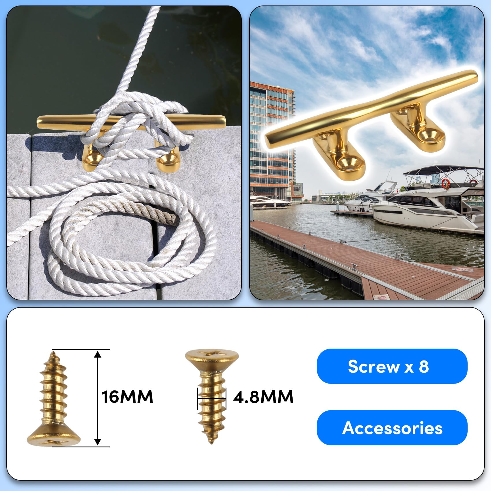 Snapklik.com : Boat Cleat, Brass Color Dock Cleats 4 Inch, 316 ...