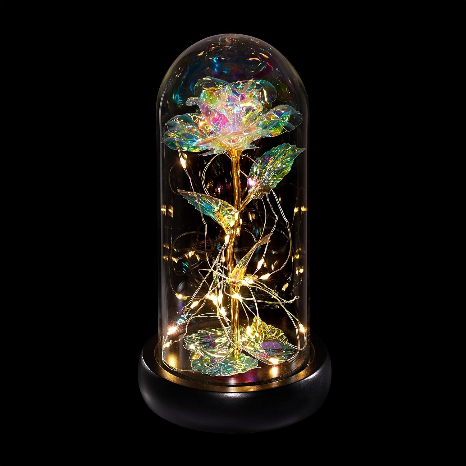 Relaxdays Ewige Rose im Glas, LED-Beleuchtung, HD: 22x11 cm, Kunstrose ...