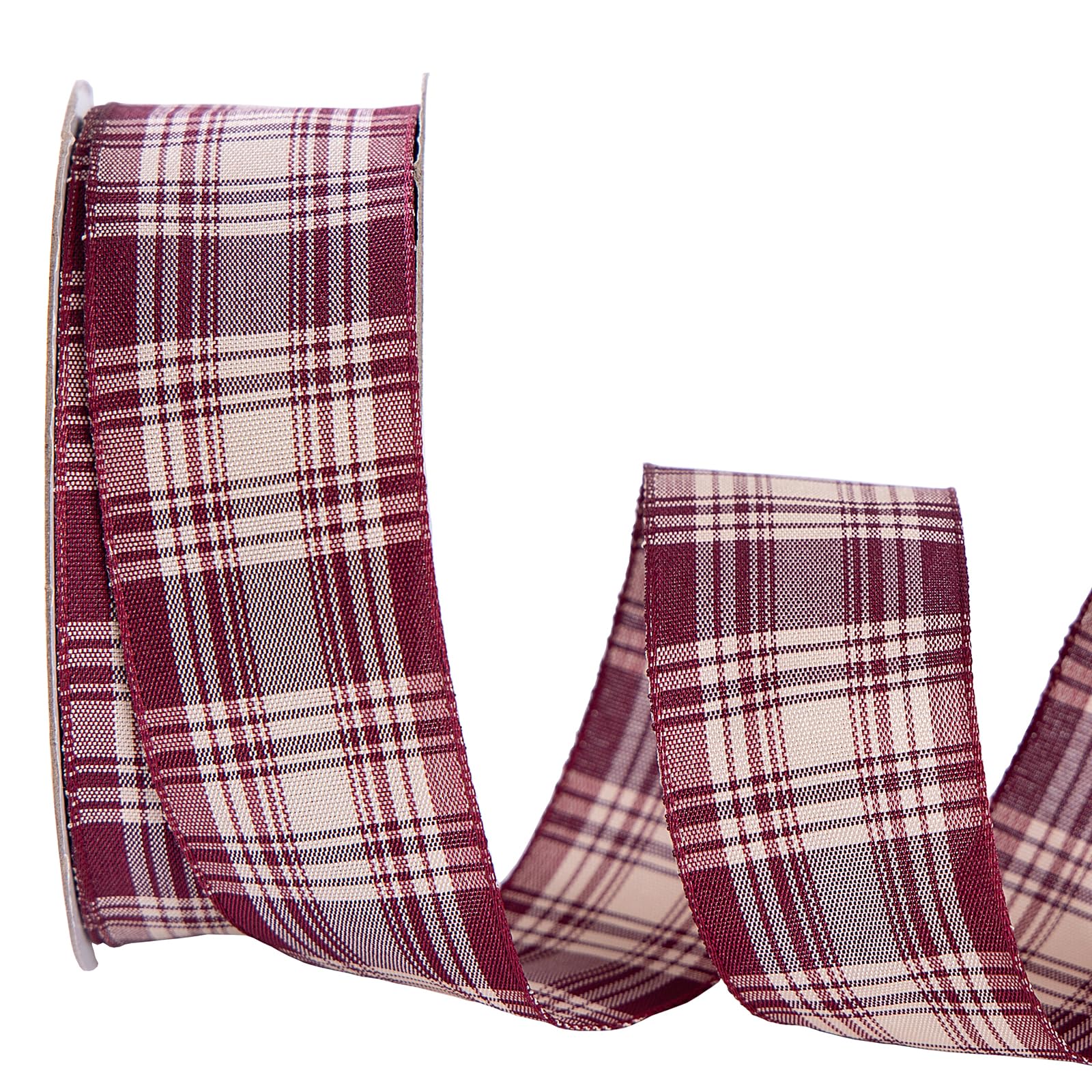 Amazon.com: CSZD RIBBON Burgundy Ribbon,Maroon Plaid Wired Ribbon,1.5 ...