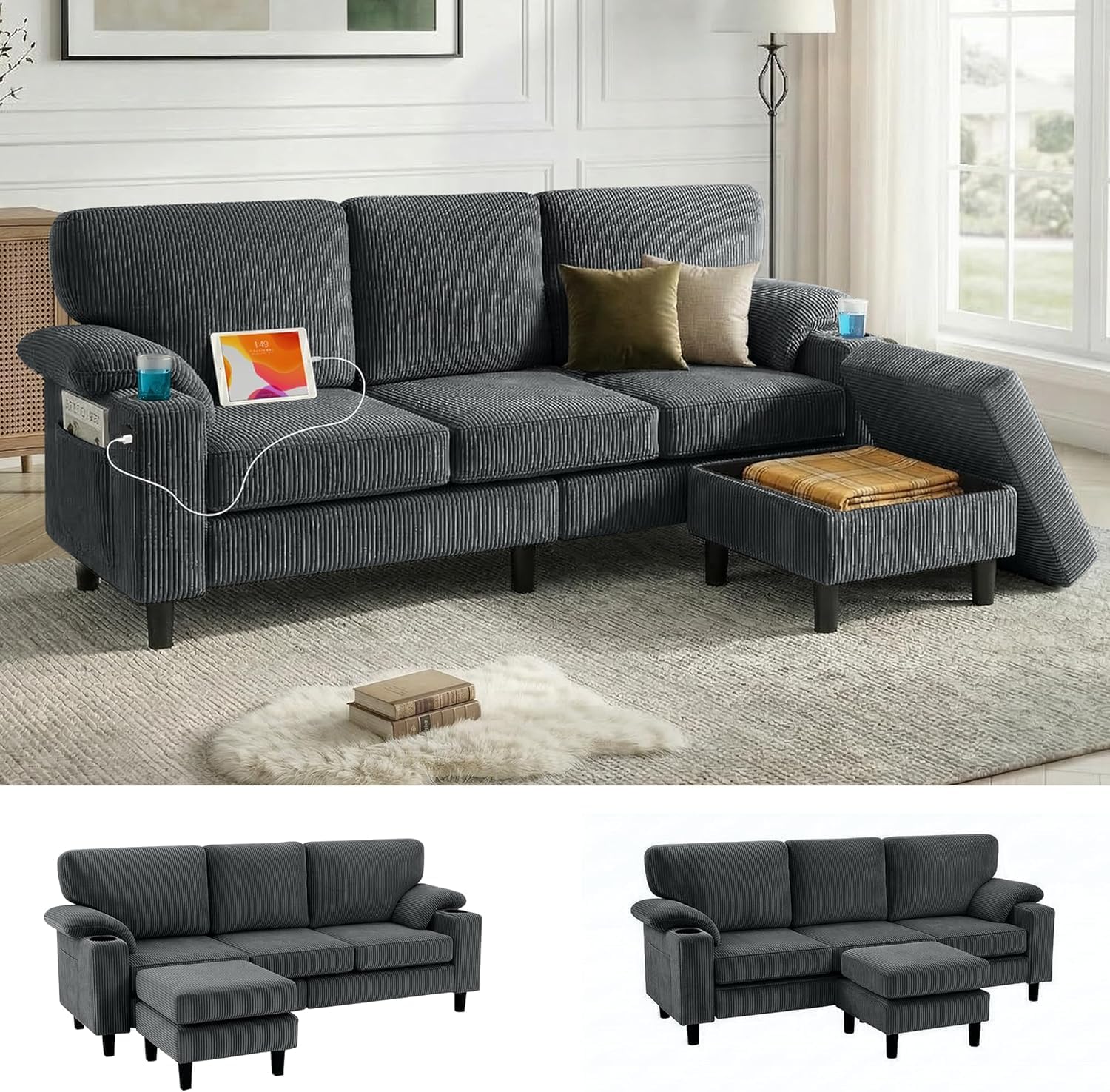 Amazon.com: 67'' L-Shaped Velvet Modular Sectional Couch Sofa with ...