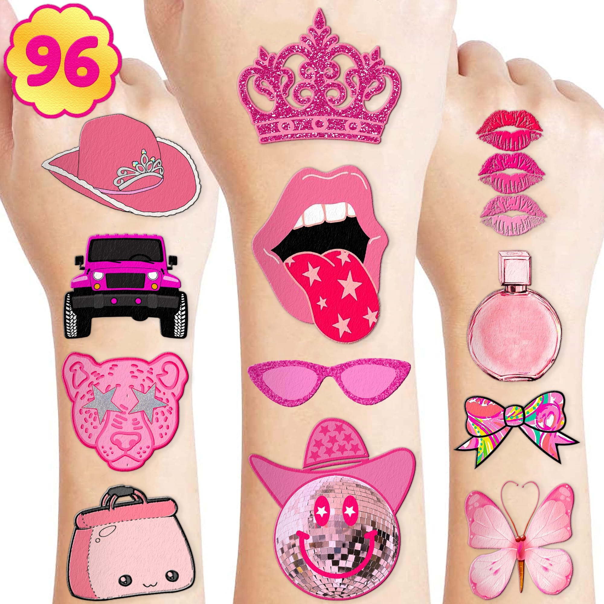 Amazon.com : 96PCS Preppy Pastel Pink Face Temporary Tattoos Birthday ...