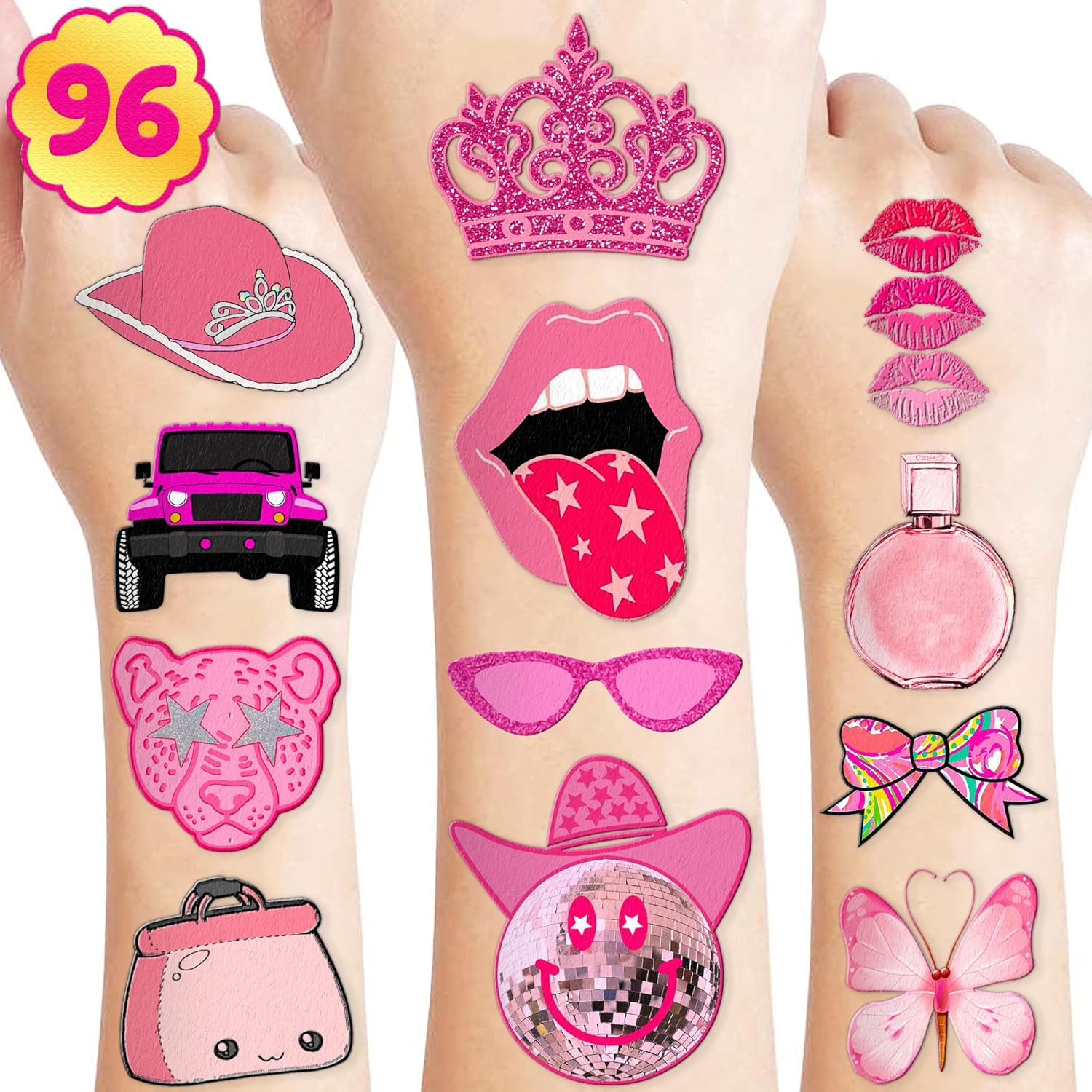Amazon.com : 96PCS Preppy Pastel Pink Face Temporary Tattoos Birthday ...
