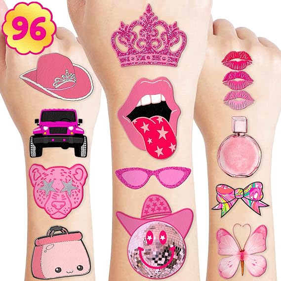 Amazon.com : 96PCS Preppy Pastel Pink Face Temporary Tattoos Birthday ...