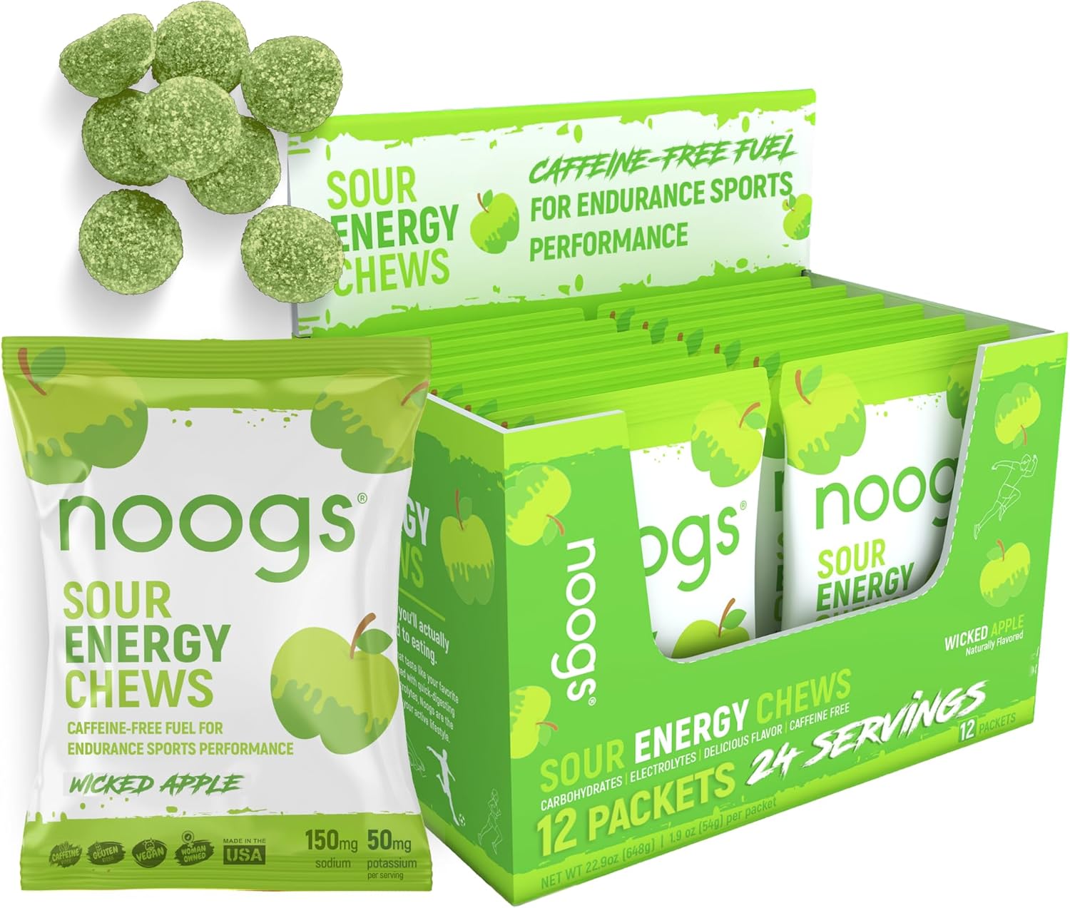 Amazon.com : Noogs Sour Energy Chews, Wicked Apple Electrolyte Energy ...