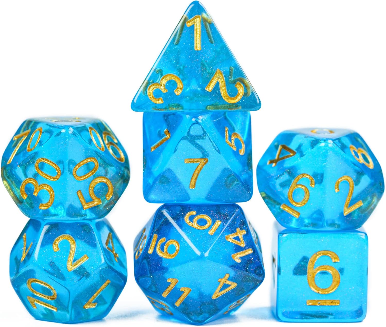 Amazon.com: UDIXI 7PCS DND Dice Set Filled with Aurora Powder, Blue D&D ...