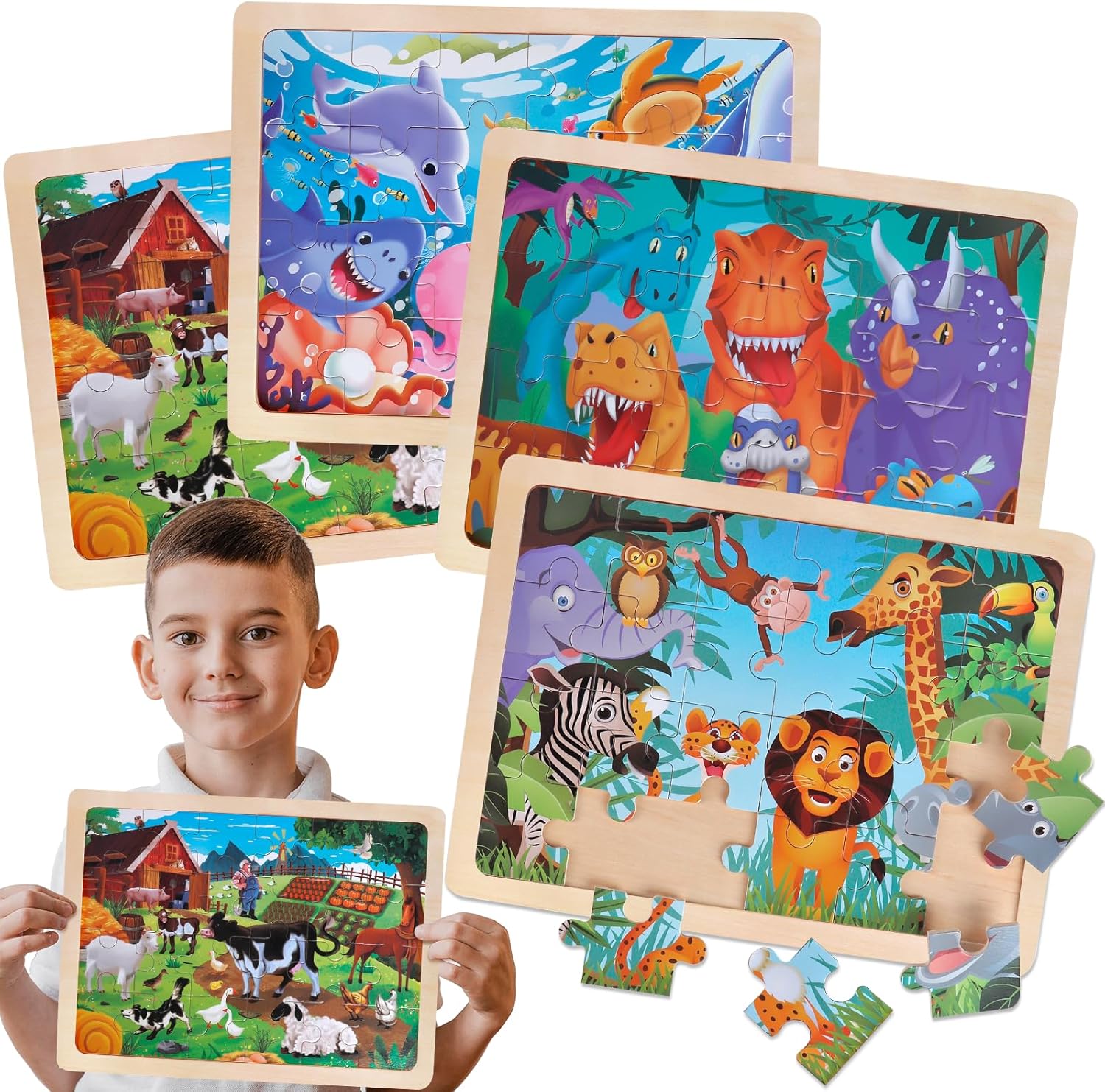 Amazon.com: Jigsaw Puzzles Wooden Puzzles for Kids Ages 3-5 Preschool ...