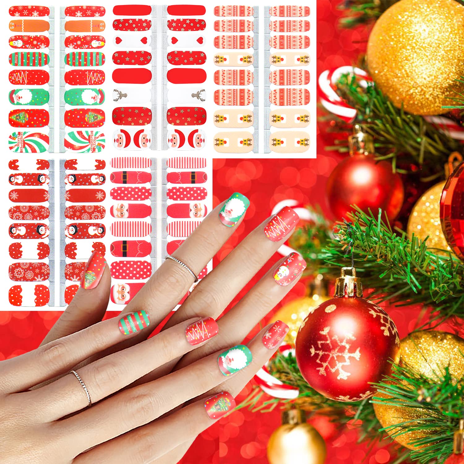 Amazon.com: SILPECWEE 5 Sheets Christmas Nail Wraps for Women Nail ...