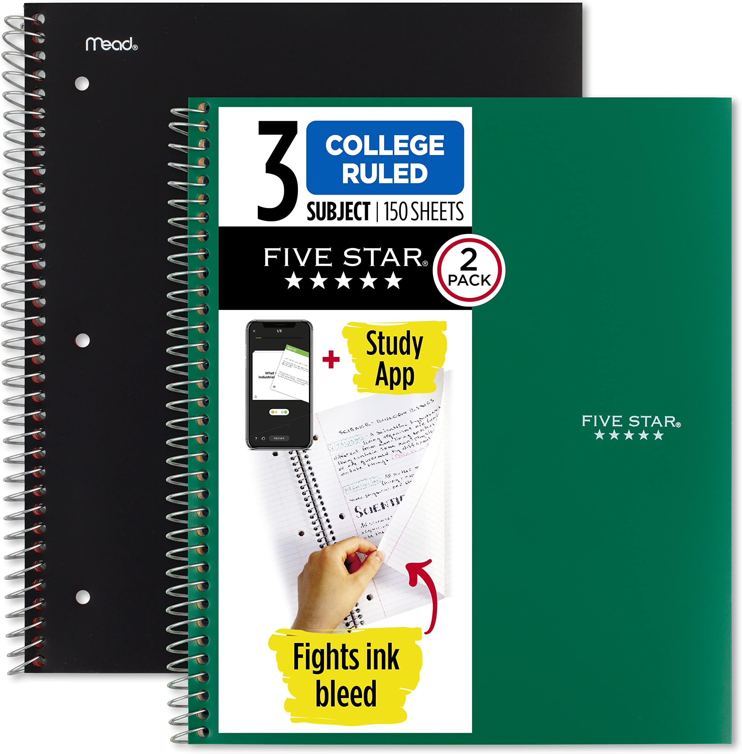 Amazon.com : Five Star Spiral Notebooks + Study App, 3 Pack, 3-Subject ...