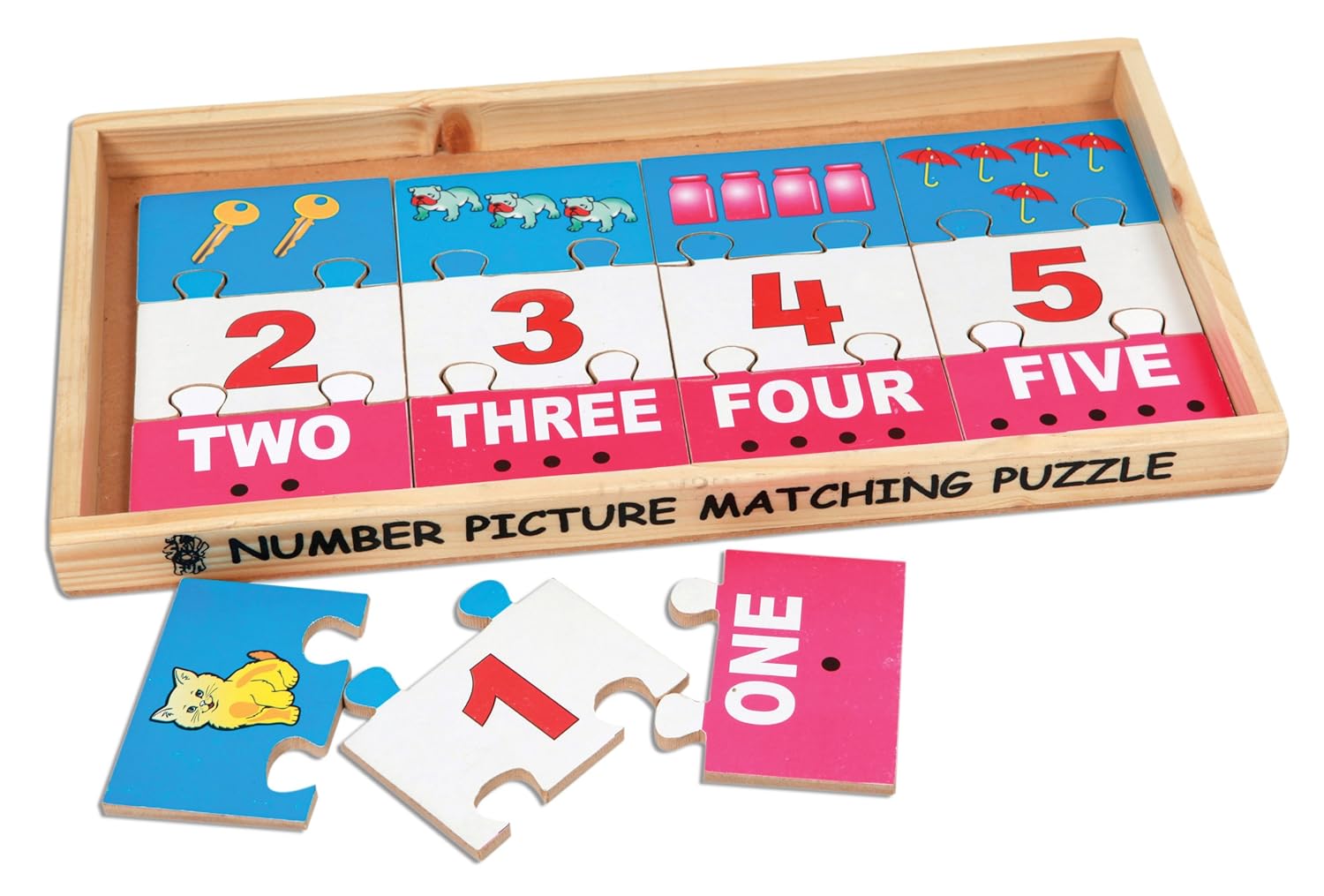 Skillofun Wooden Number Picture Matching Puzzle Strips, Multi Color ...