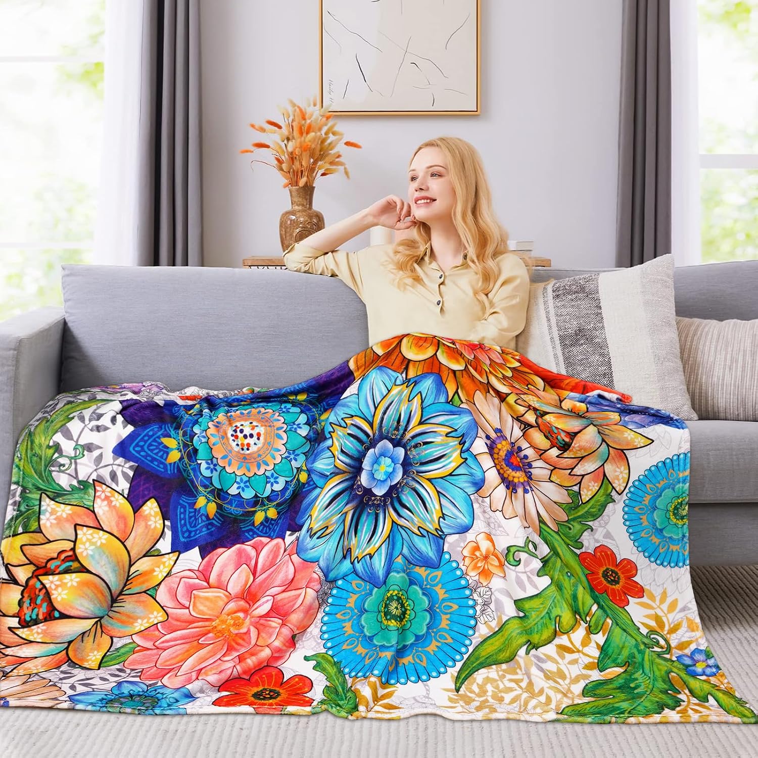 Amazon.com: ASPMIZ Flannel Fleece Throw Blankets for Women, Bohemian ...