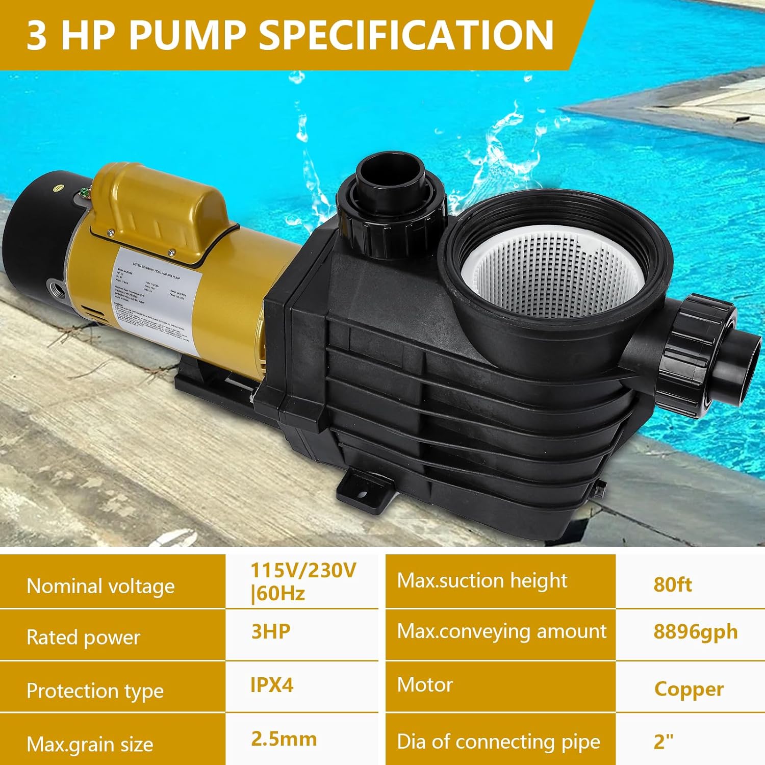 3HP Swimming Pool Pump Dual Speed In/Above Ground Philippines | Ubuy