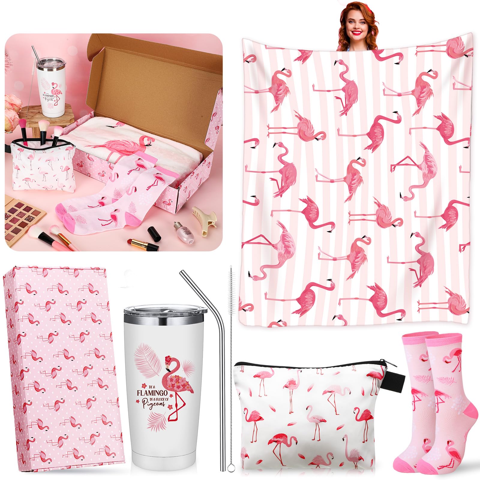 Amazon.com: Abbylike 7 Pcs Flamingo Gifts for Women Including Blanket ...