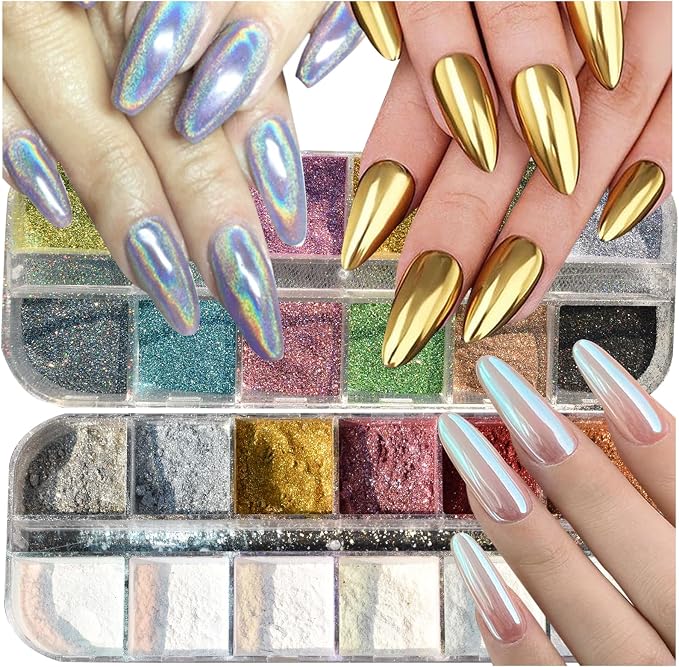 Amazon.com: UARUOGP 2 Boxes Chrome Nail Powder Set 24 Colors ...
