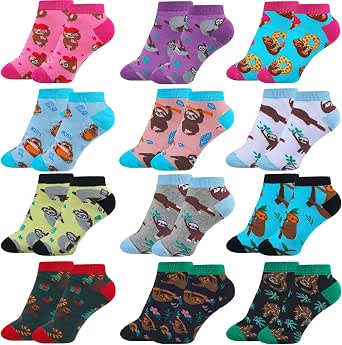 Amazon.com: Xtinmee 12 Pairs Funny Sloth Socks for Women Leopard Print ...