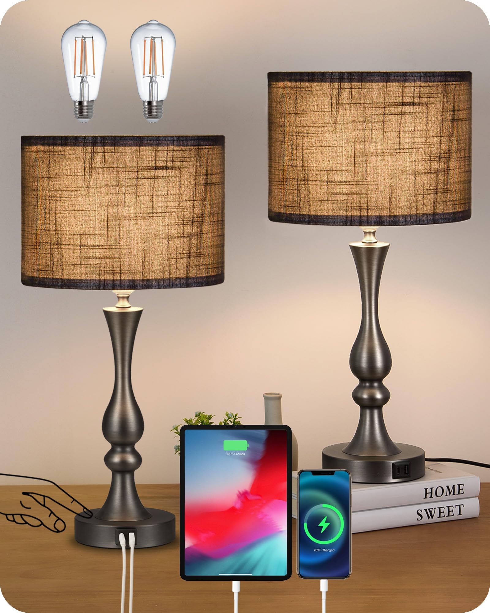 Kingswood Barley Twist Traditional Table Lamps & Shades - Antique Brass ...