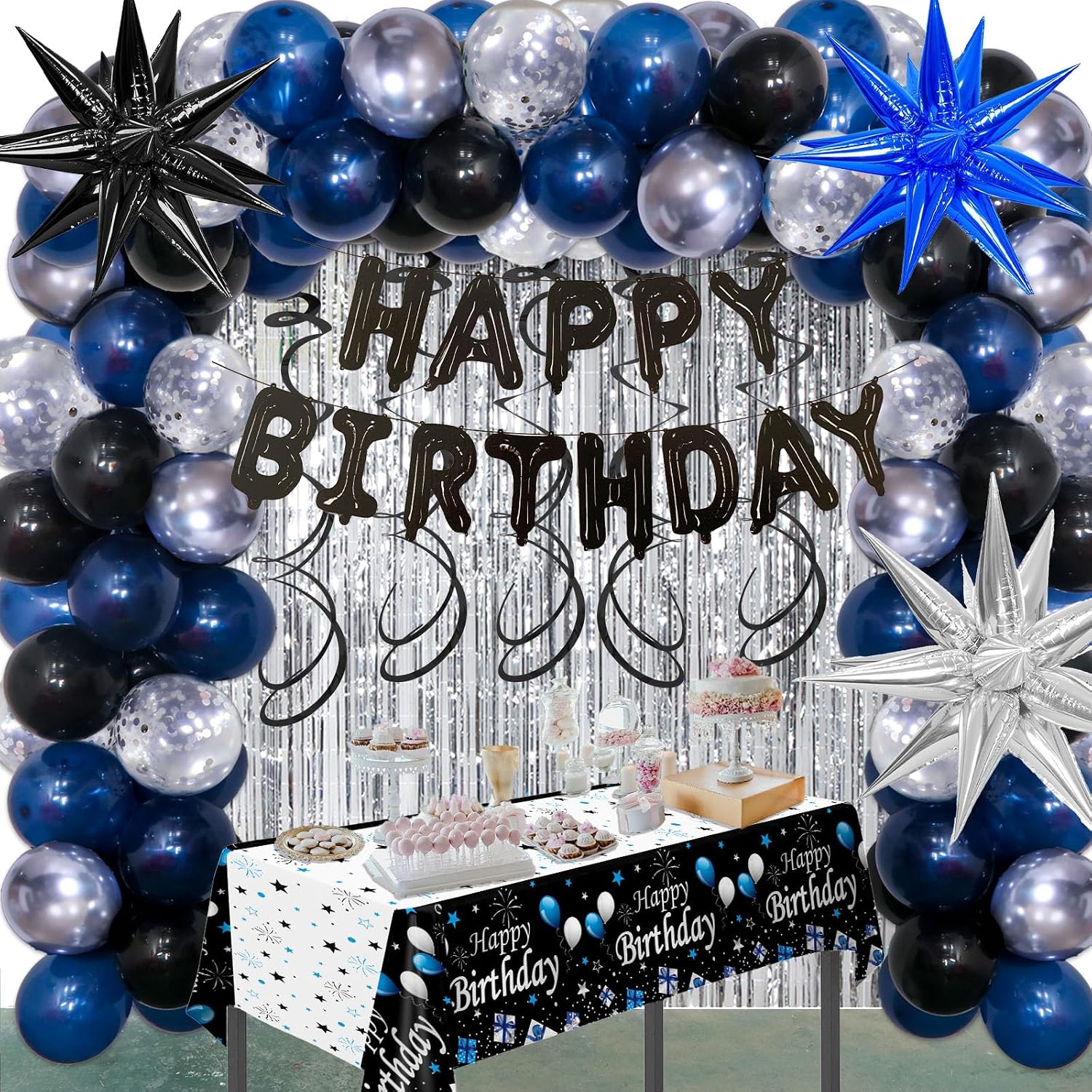 Amazon.com: Navy Blue Birthday Decorations for Men Women,Black and Blue ...