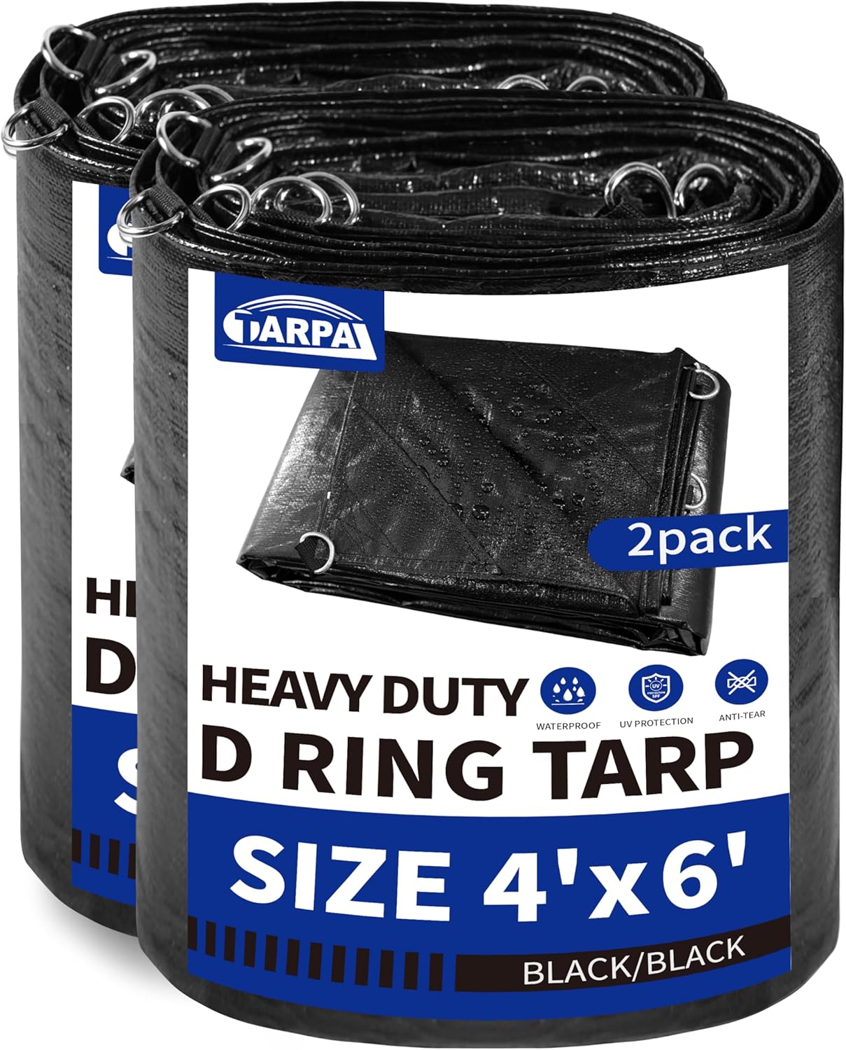 TARPAL Tarp 4x6 Feet (2pack) Heavy Duty Tarps 14mil D-Ring Waterproof ...