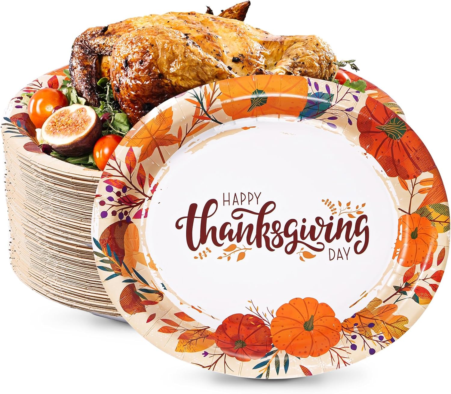 Amazon.com: Tyzarglef 50 Count Thanksgiving Oval Paper Plates, 10" x 12 ...