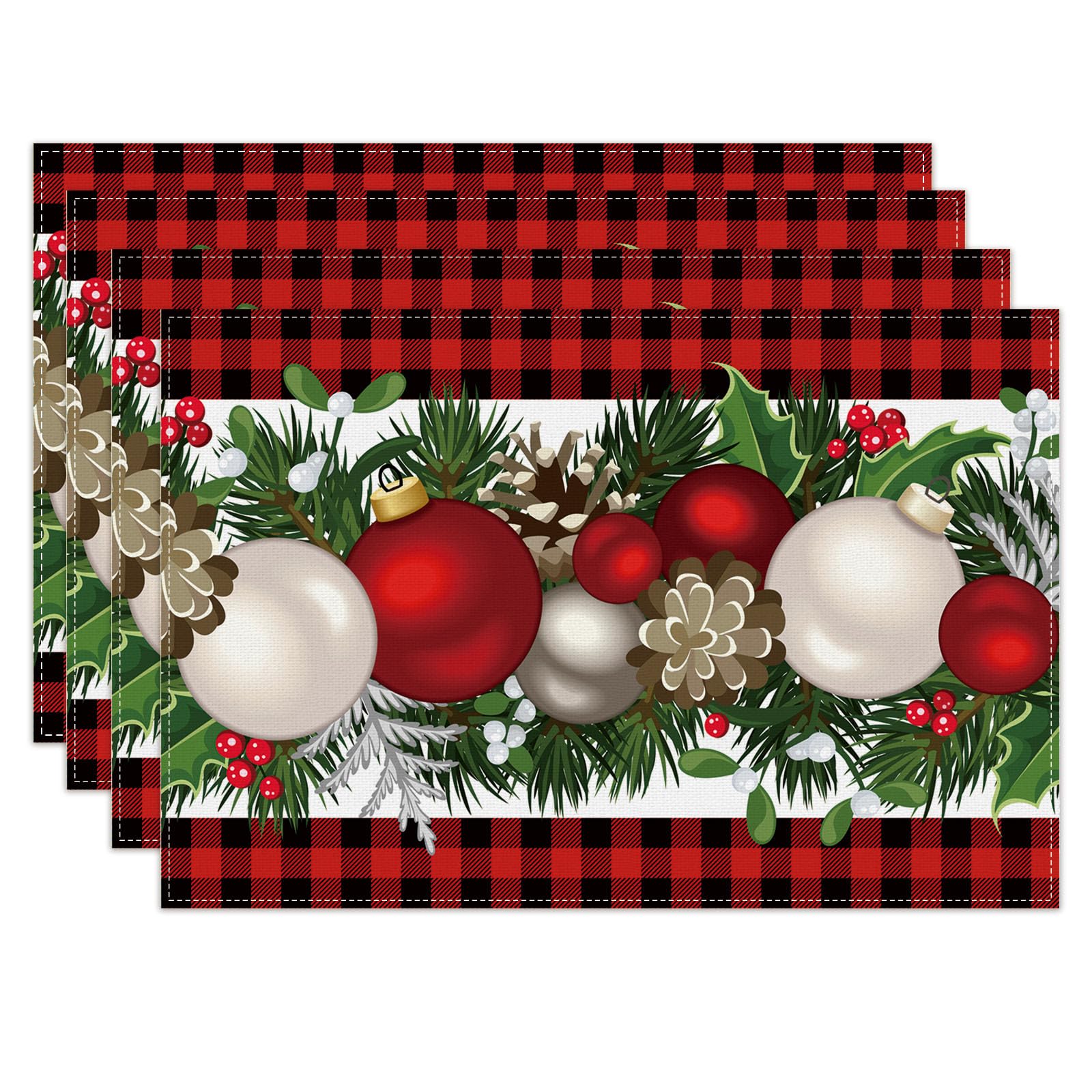 Amazon.com: Linen Red and Black Buffalo Check Plaid Christmas Placemats ...