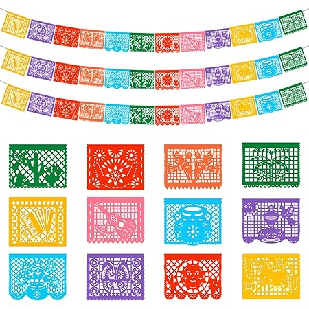 Amazon.com: 3 Packs Mexican Banners, 66 Ft(22ft x 3) Papel Picado ...