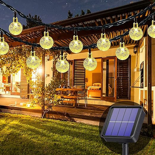 Solar String Lights Outdoor Waterproof,50LED Solar Crystal Globe Lights ...
