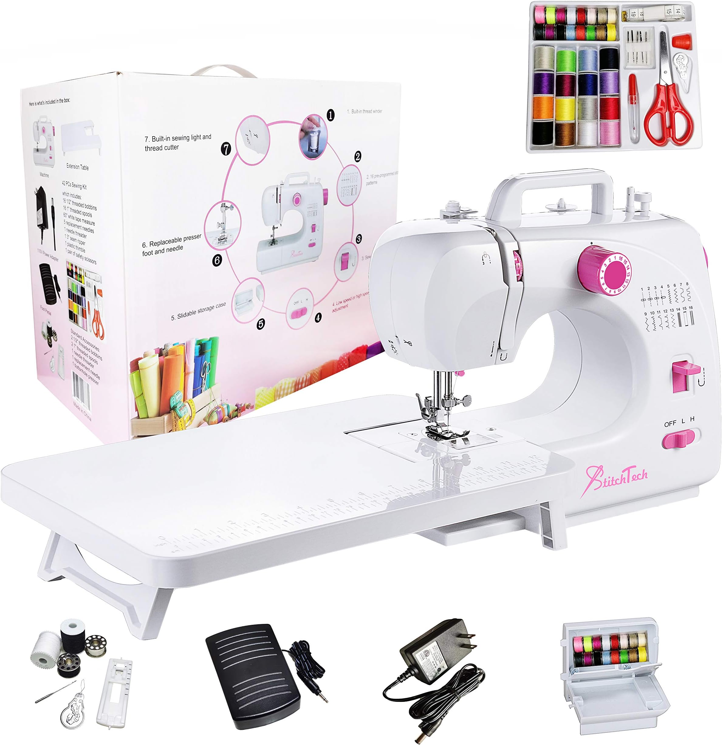 Amazon.com: StitchTech Portable Multi-function Home Sewing Machine 16 ...