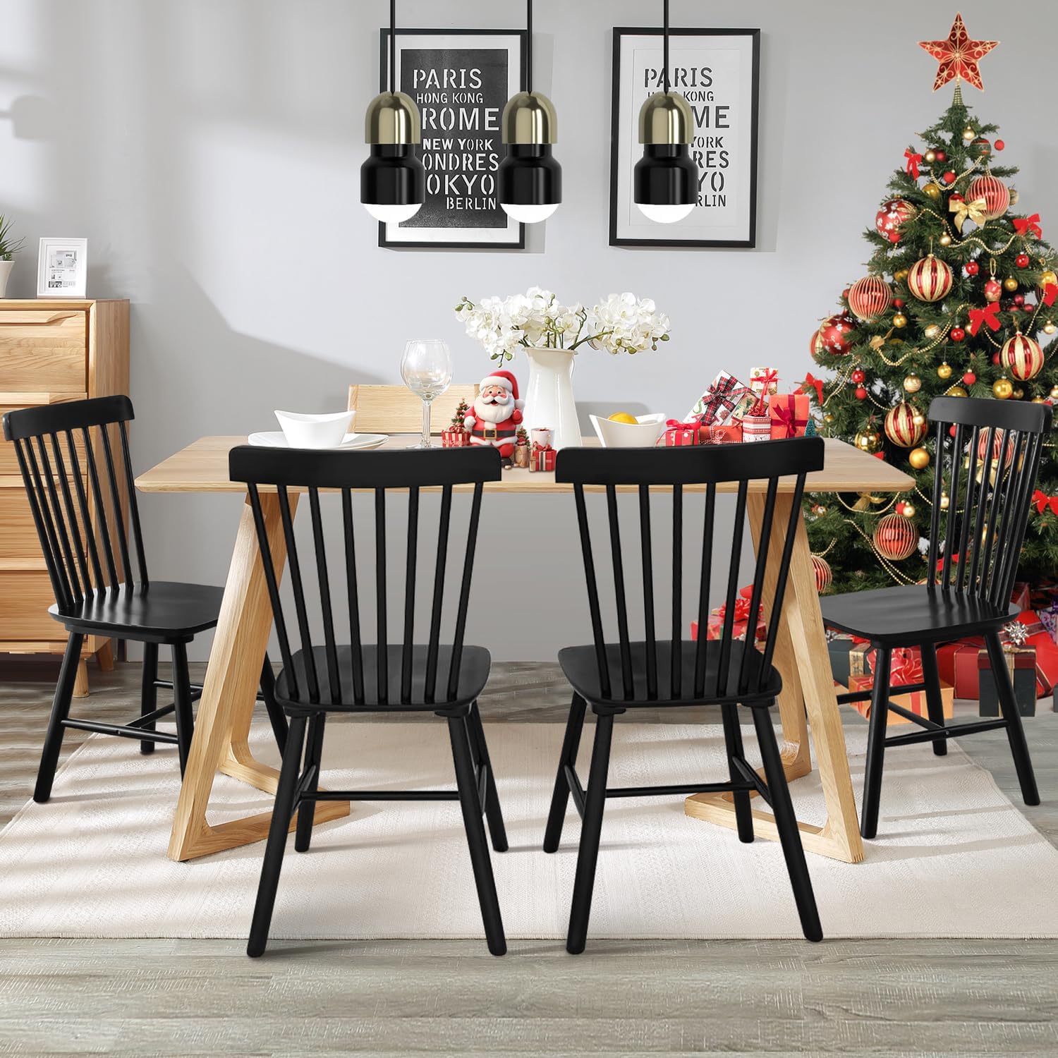 Amazon.com - ClinQ Windsor Dining Chair Set of 4, Spindle Back Wooden ...