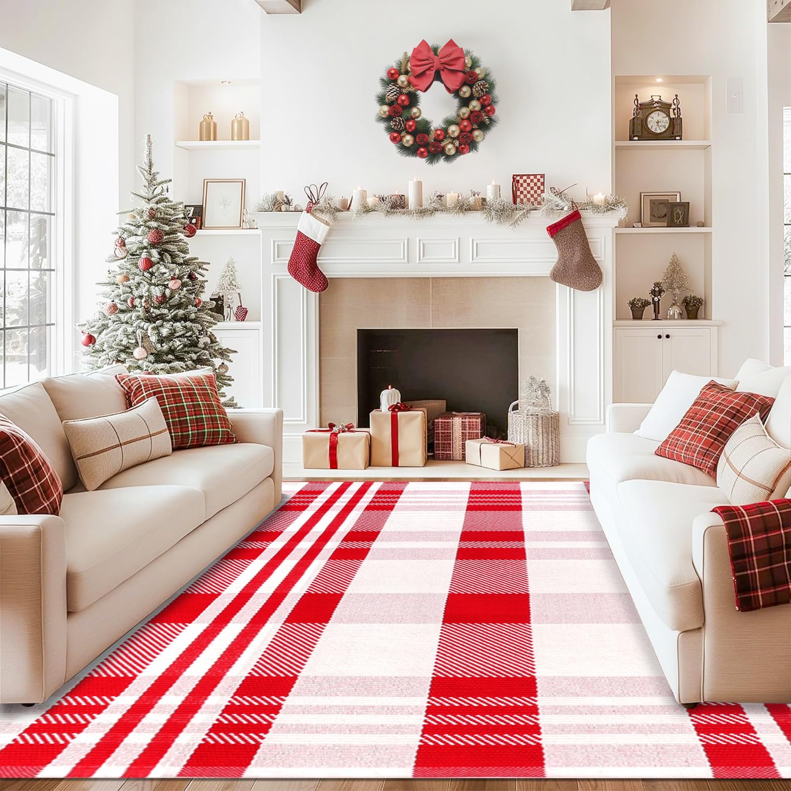 Amazon.com: Fallovea Christmas Red and White Plaid Rug, 8'x10' Area Rug ...