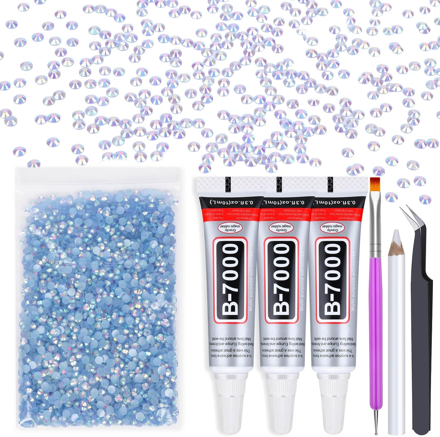 Amazon.com: 3000Pcs AB Flatback Rhinestones for Crafts with B7000 ...