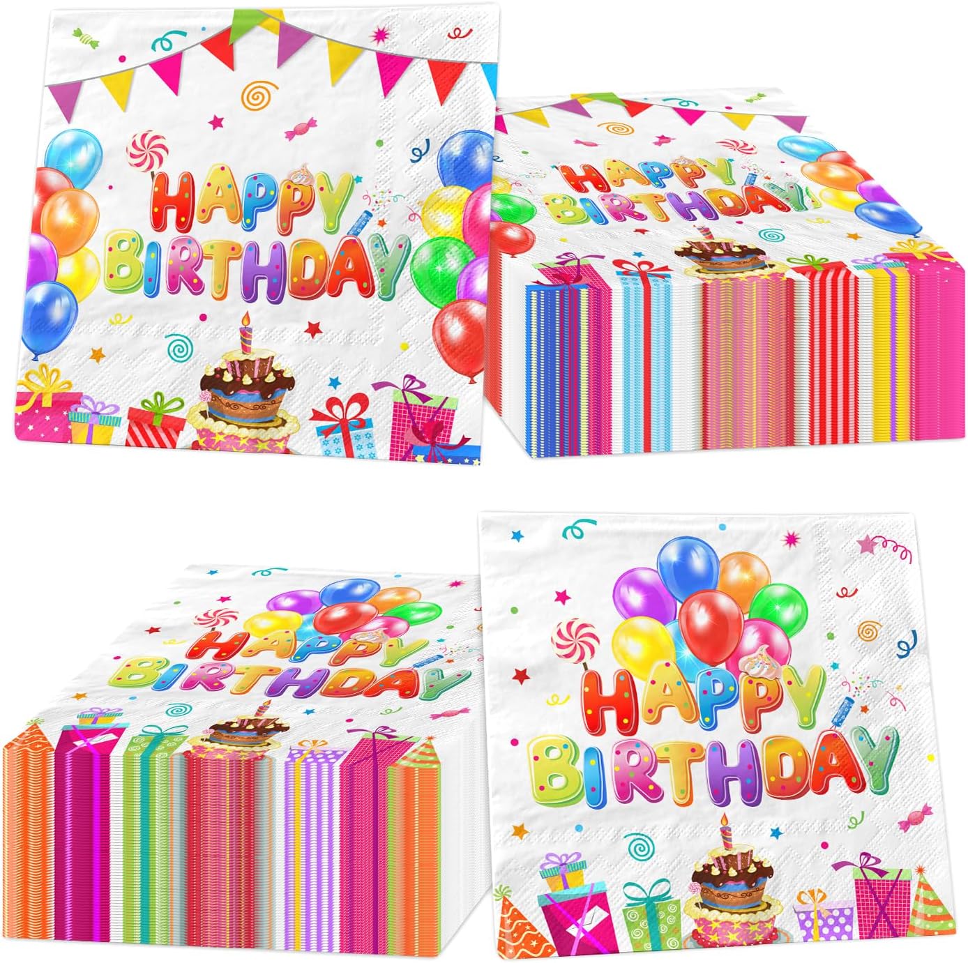 Amazon.com: 40Pcs Happy Birthday Napkin Colorful Confetti Birthday ...