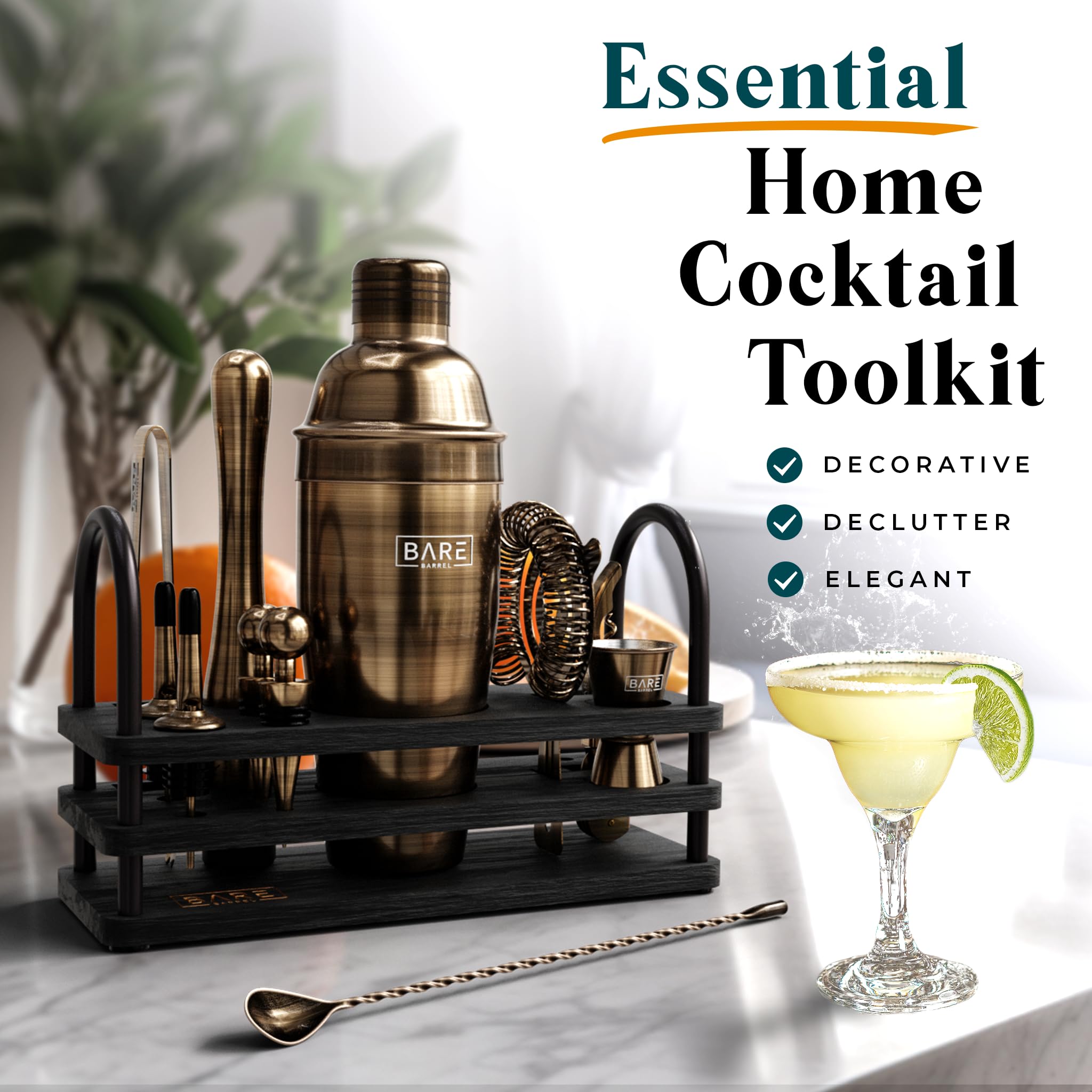 BARE BARREL Martini Cocktail Making Kit | 14-Piece Bartender Kit ...