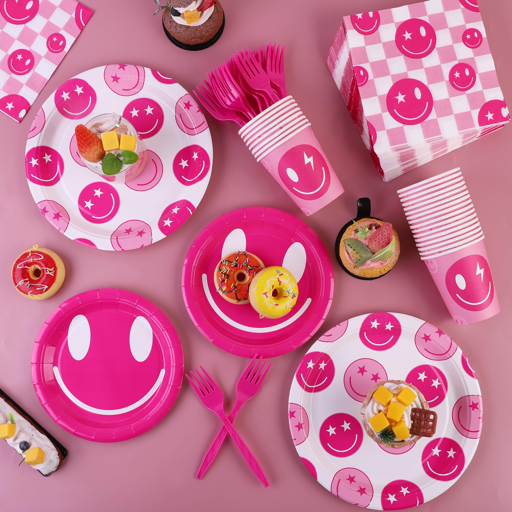 Snapklik.com : Durony 144 Pieces Preppy Birthday Decorations Pink Smile ...