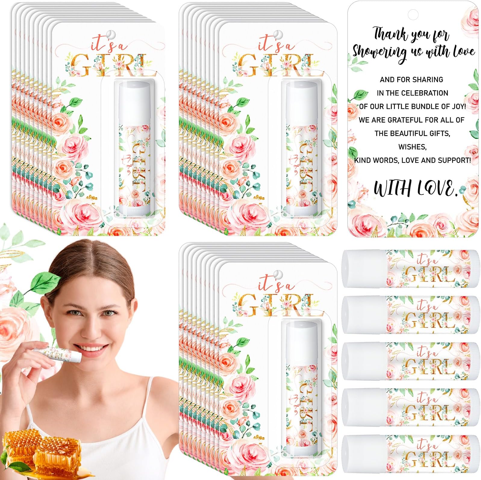 Amazon.com : Sacubee 30 Sets Baby Shower Lip Balm Bulk It's a Girl Baby ...