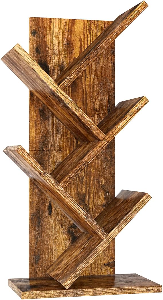 YMYNY 4 Tier Tree Bookshelf, Small Bookcase, Modern Wood Book Storage ...