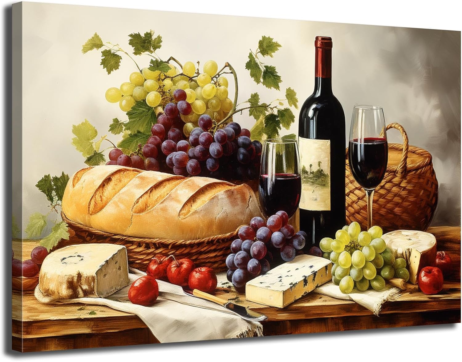 lona de cocina para pared, diseño clásico de vino tinto y uva, cuadro ...