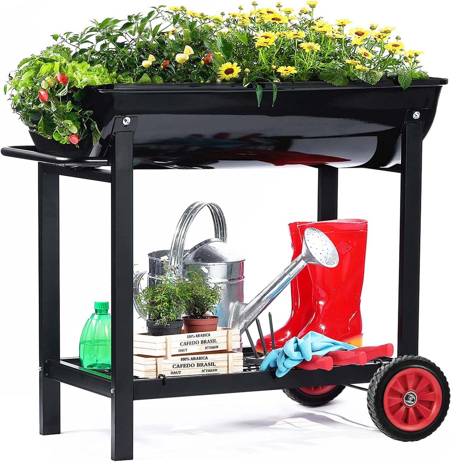 Amazon.com: Gardener's Supply Company Metal Elevated Planter Cart with ...