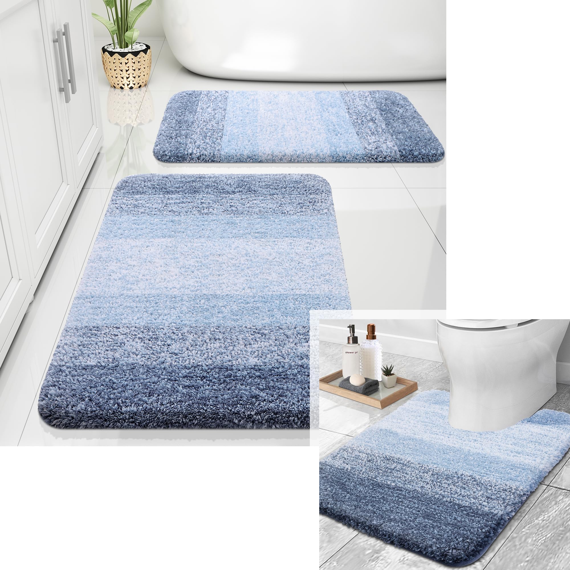 Amazon.com: OLANLY Ombre Bath Rug and Toilet Rugs U-Shaped, Bath Rug ...