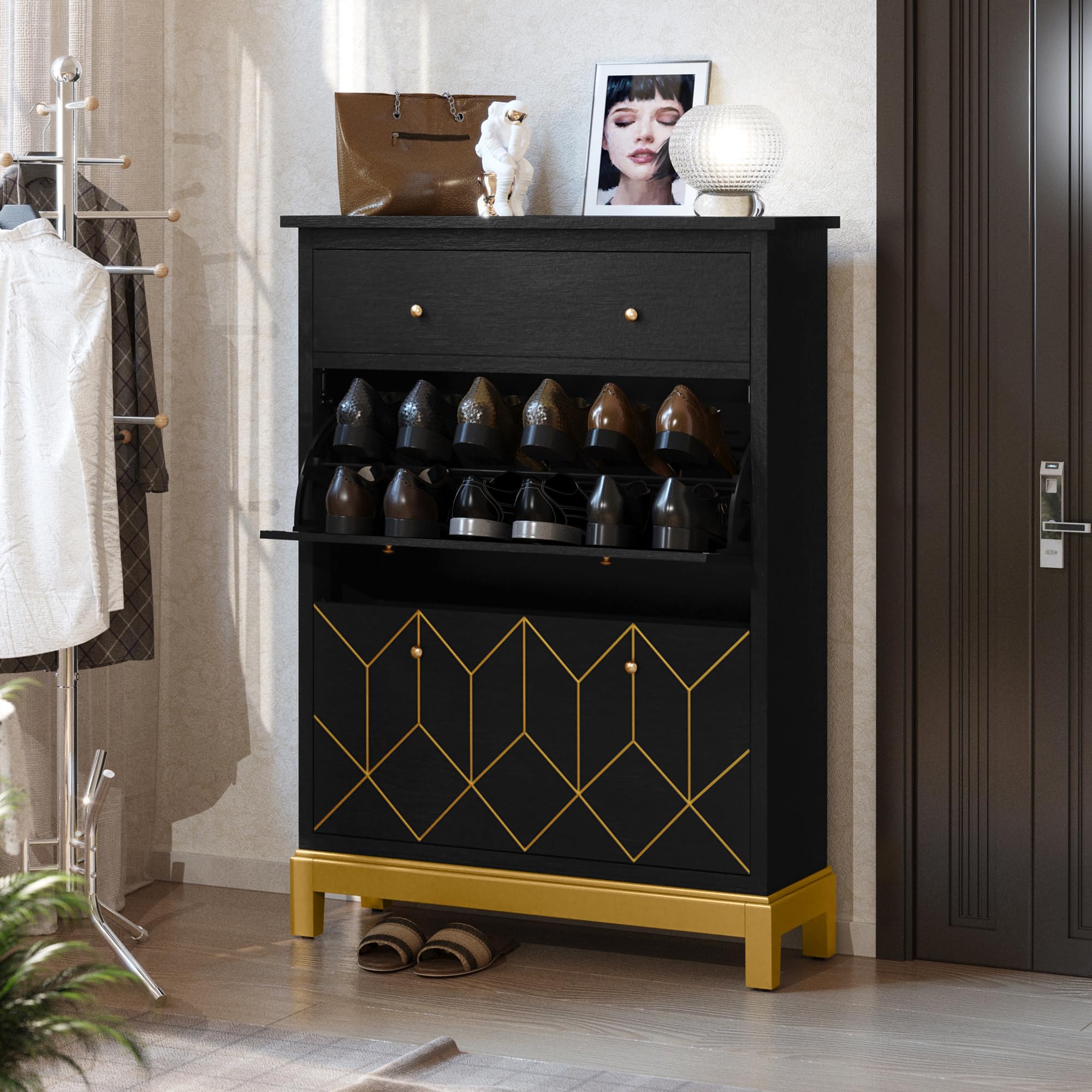 Amazon.com: HLR Space Saving Hidden Shoe Cabinet with 2 Flip Doors 1 ...