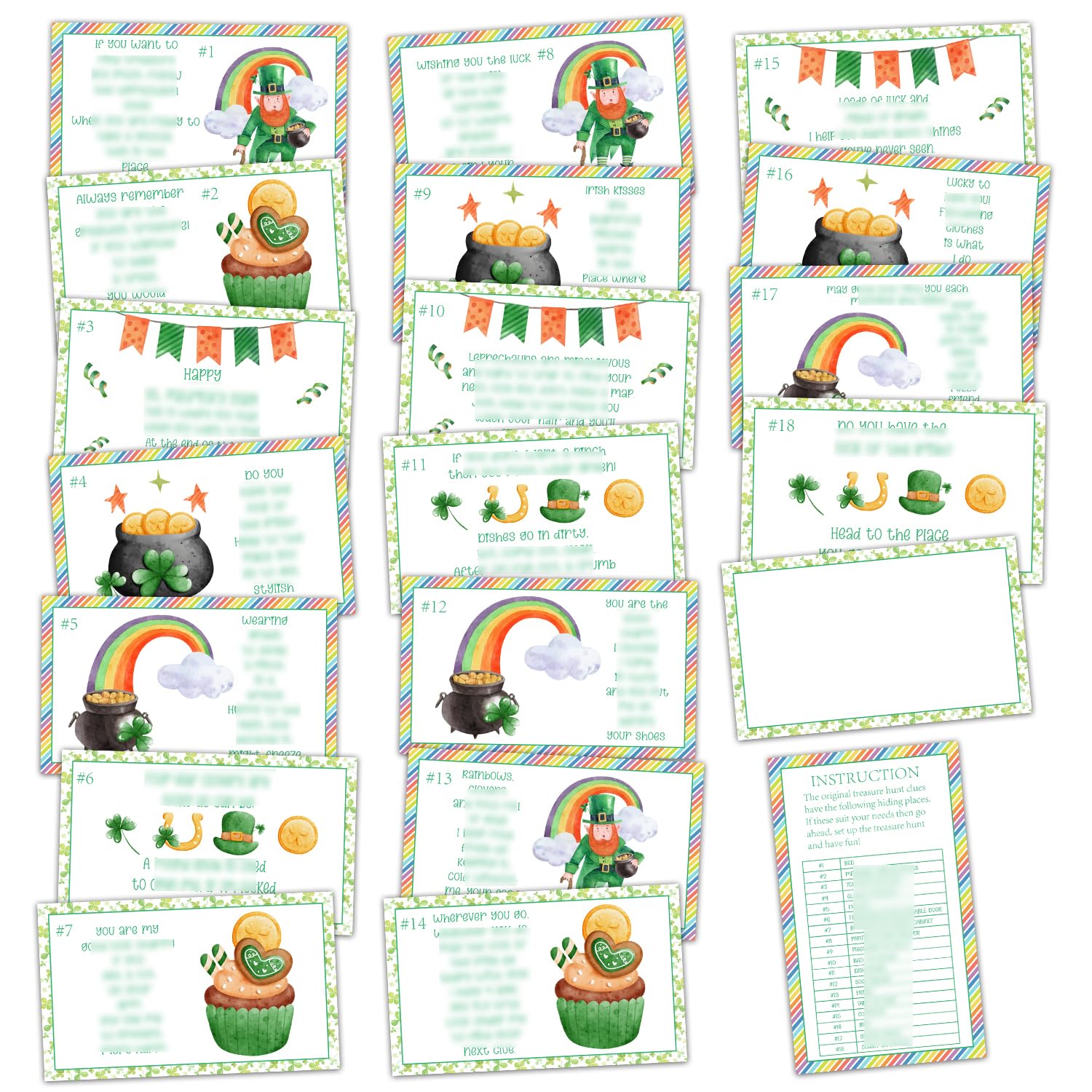 Amazon.com: St. Patrick's Day Treasure Hunt Clue Cards, Luck Shamrock ...