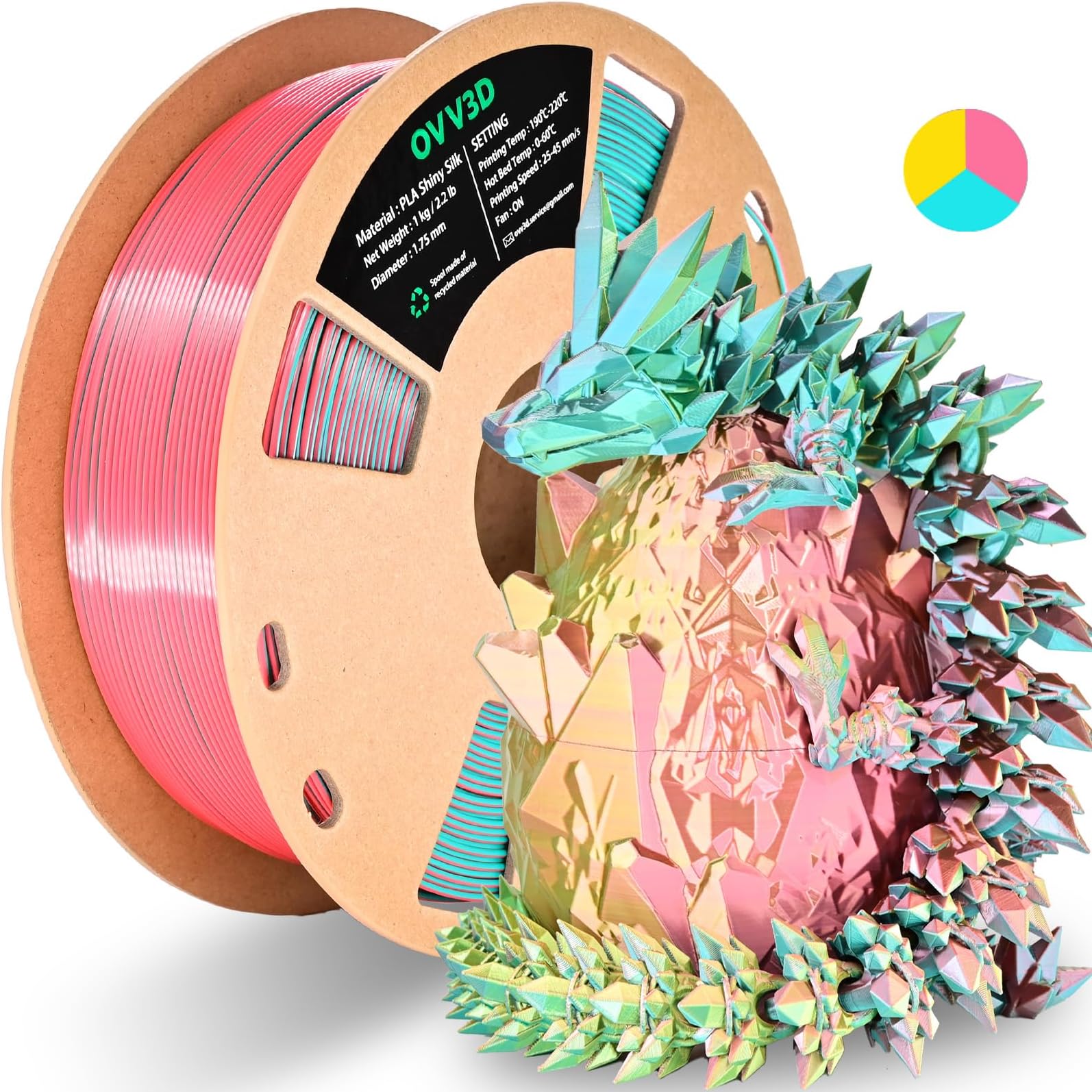 Cookiecad Silk PLA Filament 1.75mm 1kg Rainbow Multicolor 3D Printer ...