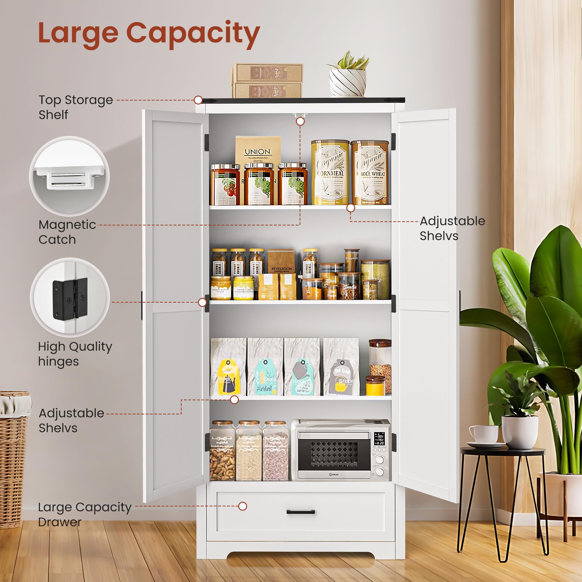Snapklik.com : Pamapic 71" Tall Kitchen Pantry Cabinet,Farmhouse ...